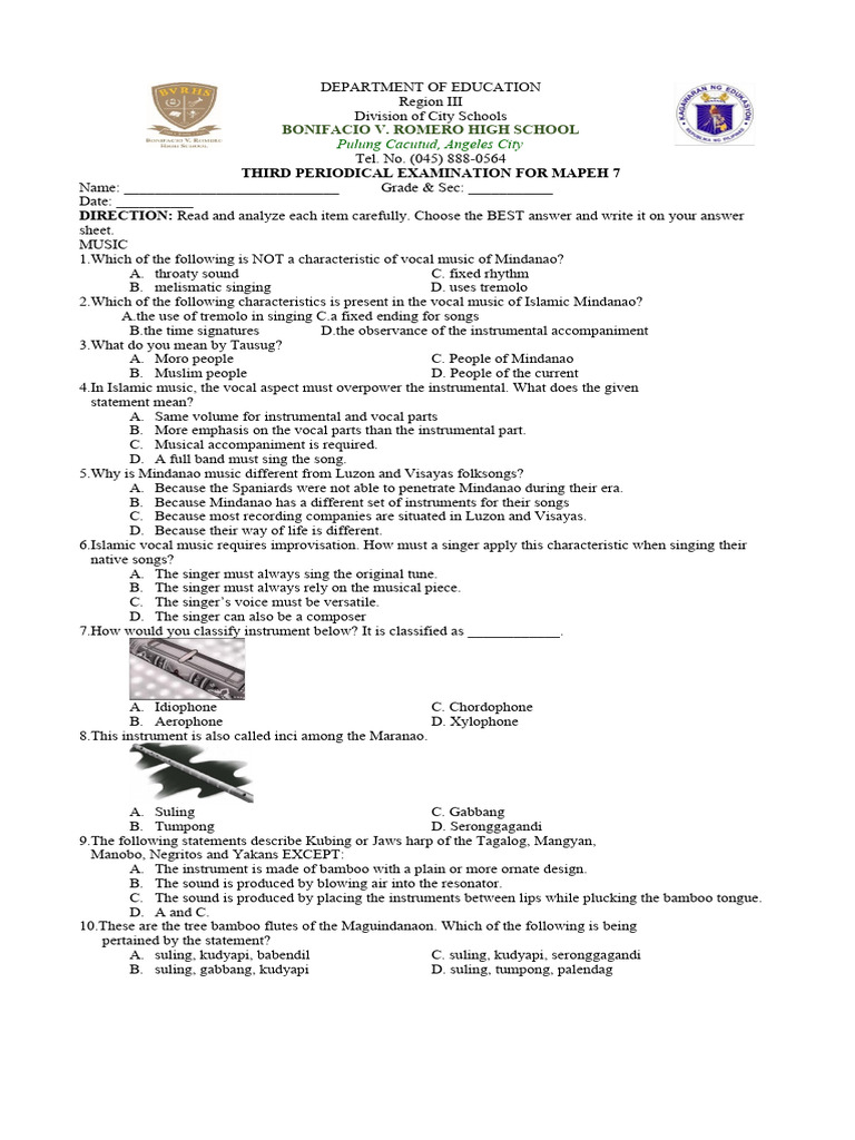 3RD Periodical Test - MAPEH 7 Test Questionnaire | PDF | Stress ...