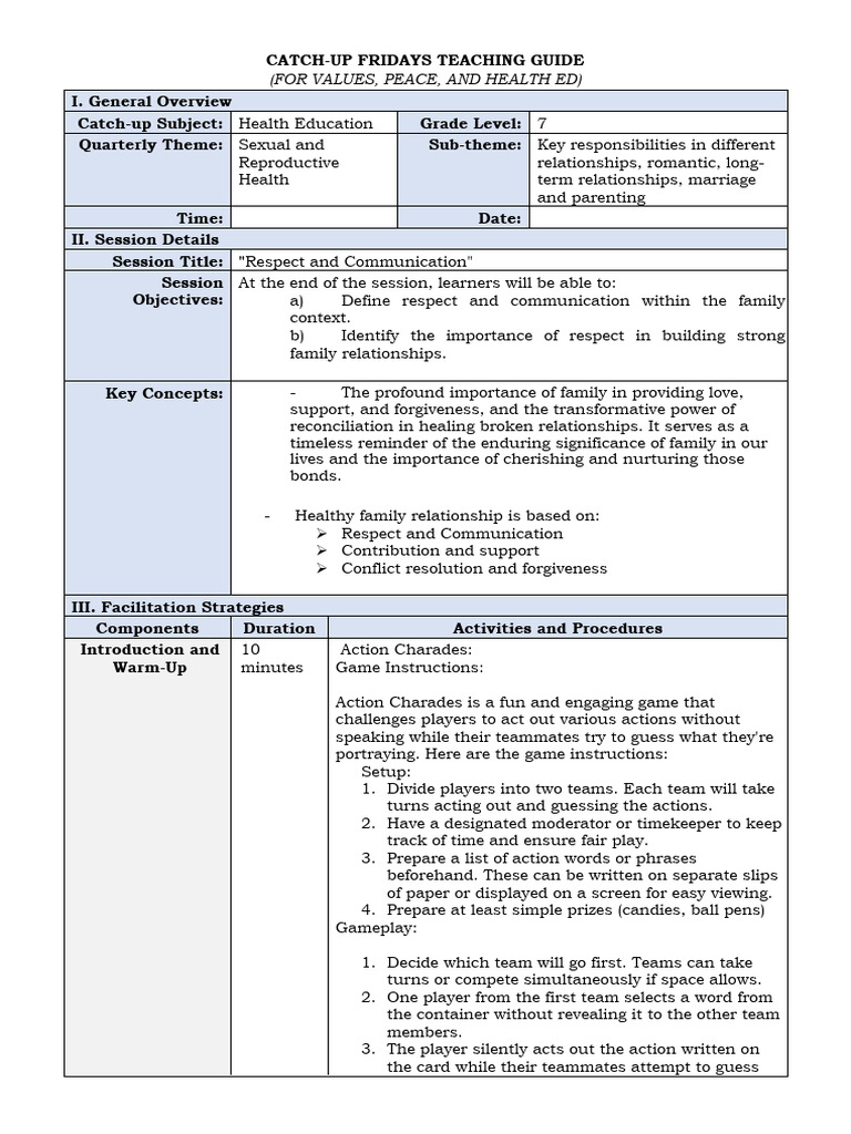Teaching Guide Catchup Template Health Grade7 TLE | PDF | Conflict Resolution | Psychological ...