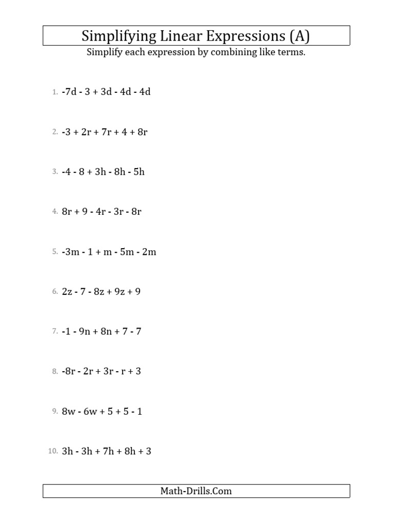 Algebra Linear Simplifying 0505terms All.1425653939 | PDF