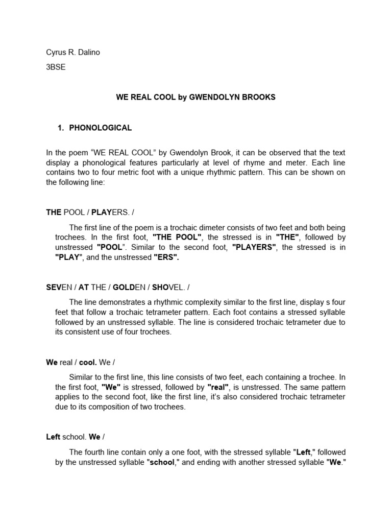 We Real Cool | PDF | Metre (Poetry) | Poetry