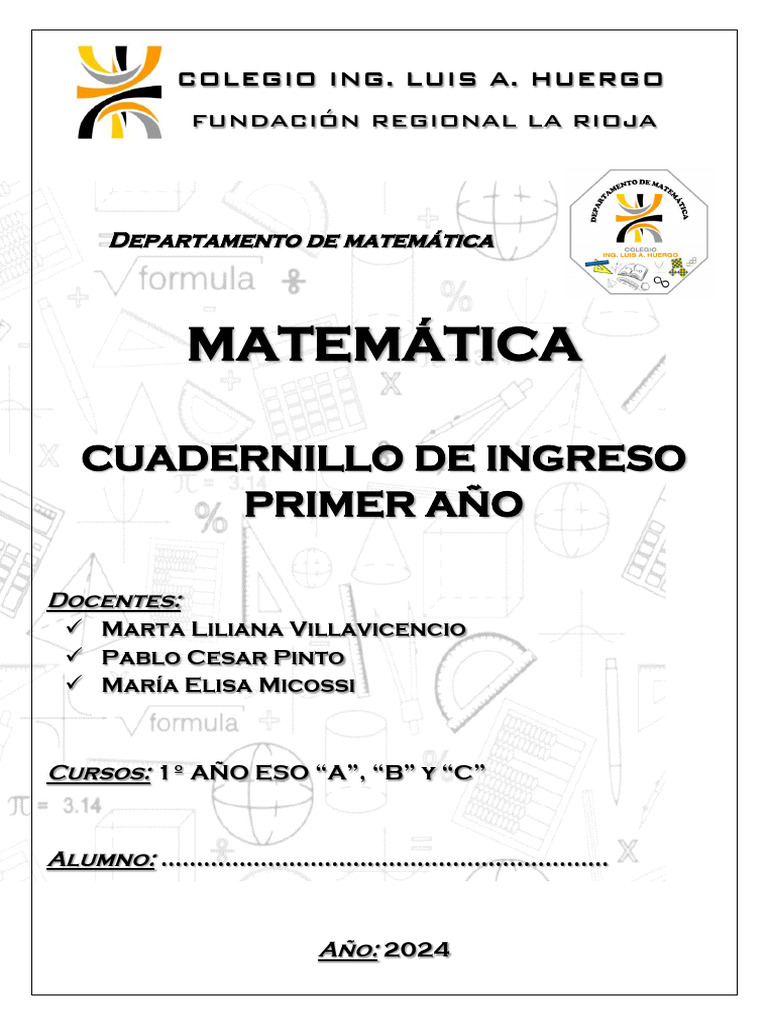 Cuadernillo de Ingreso A Primer A+ o - Matem+ítica - 2024 | PDF | División (Matemáticas ...