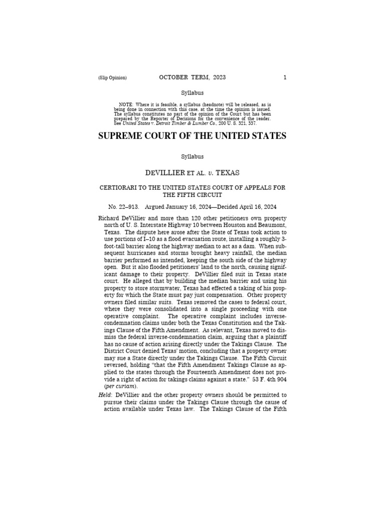 Devillier v. Texas, No. 22-913 (U.S. Apr. 16, 2023) | PDF | Fifth ...