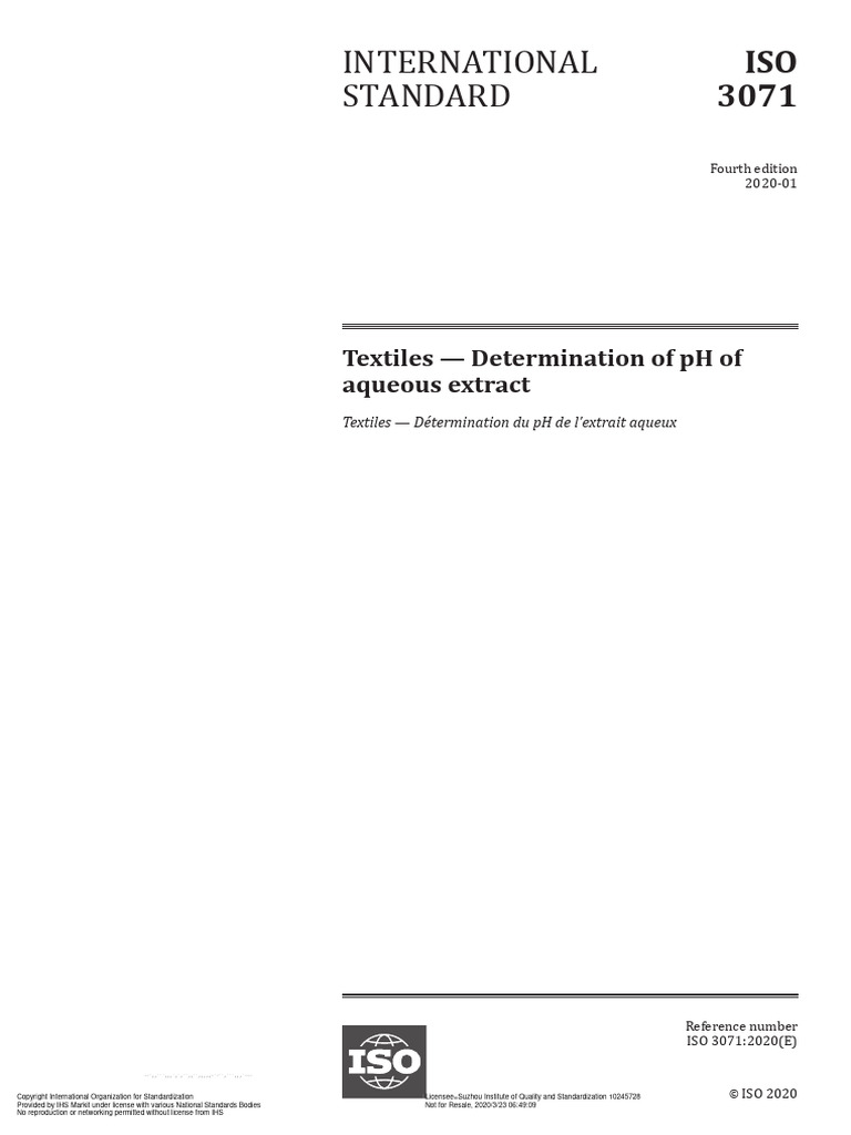 ISO 3071 2020 Textiles-Determination of PH of Aqueous Extract BZ-244 | PDF | Ph | International ...
