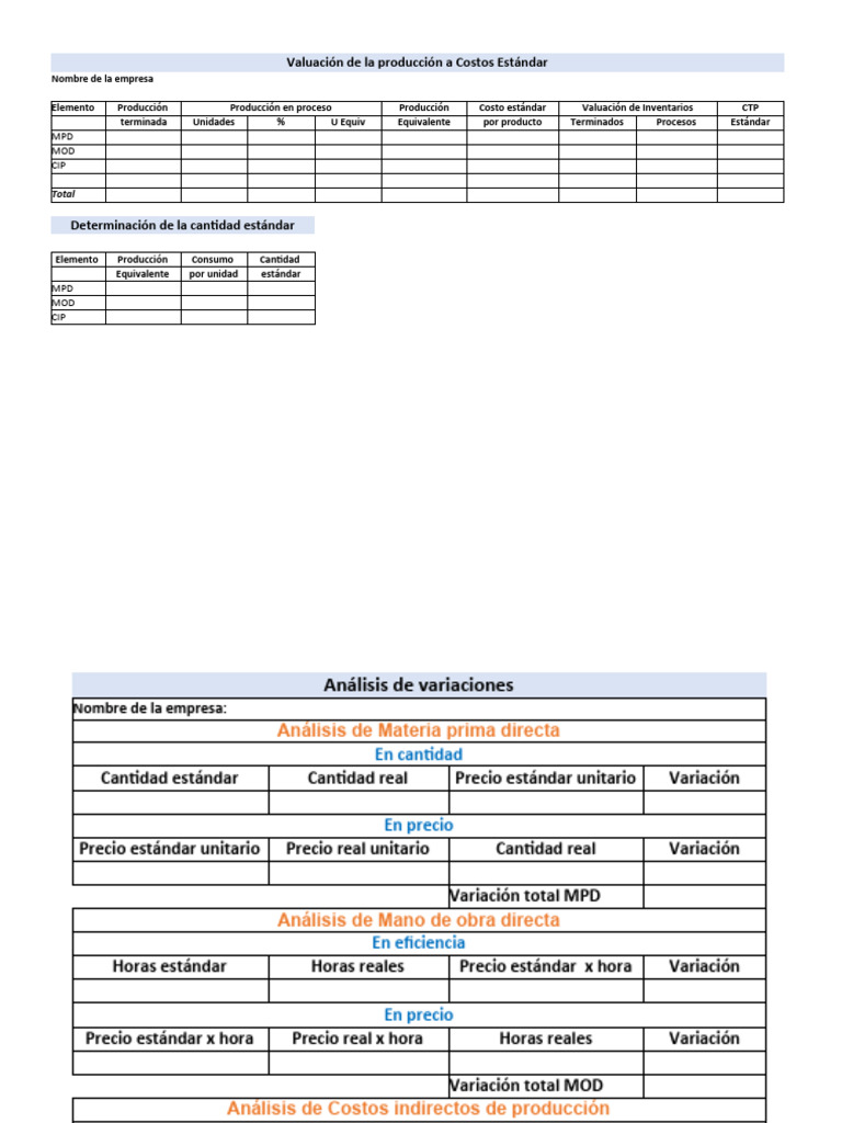 Formato de Costeo Estándar | PDF | Presupuesto | Business