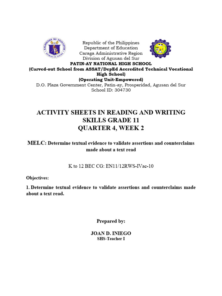 Quarter 4 - Module 2-Activity | PDF | Laughter | Reading Comprehension