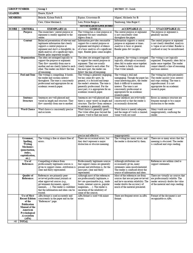 Rubric Mini Research Paper Pdf Apa Style Human Communication