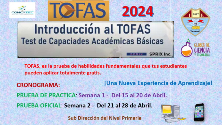 Prueba TOFAS: Cronograma 2024 | PDF