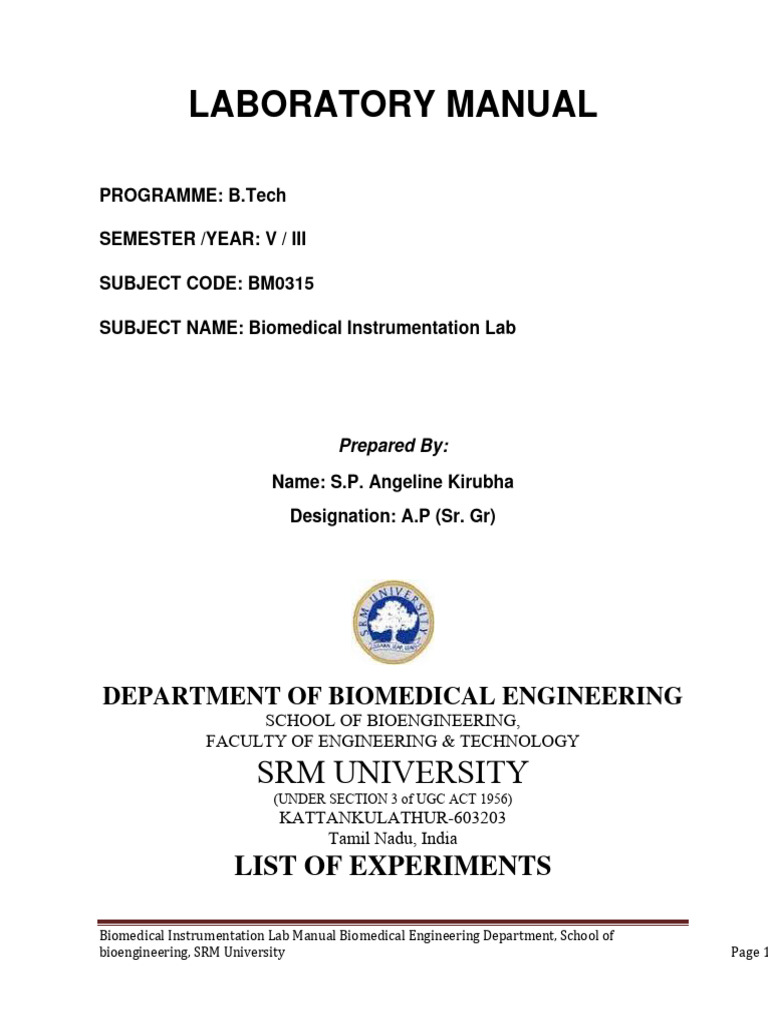 Laboratory Manual: SRM University | PDF | Electrocardiography | Blood ...