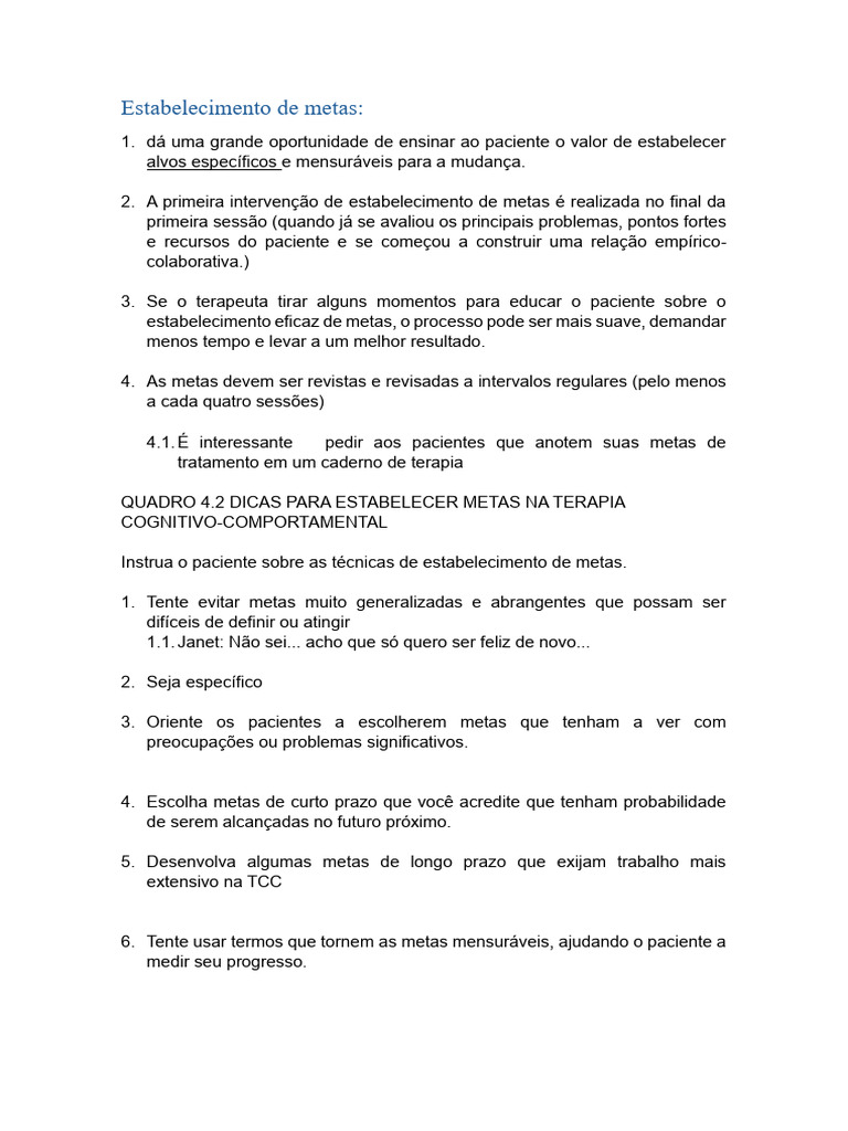 Estabelecimento de Metas 3 | PDF | Psicoterapia | Terapia cognitiva ...