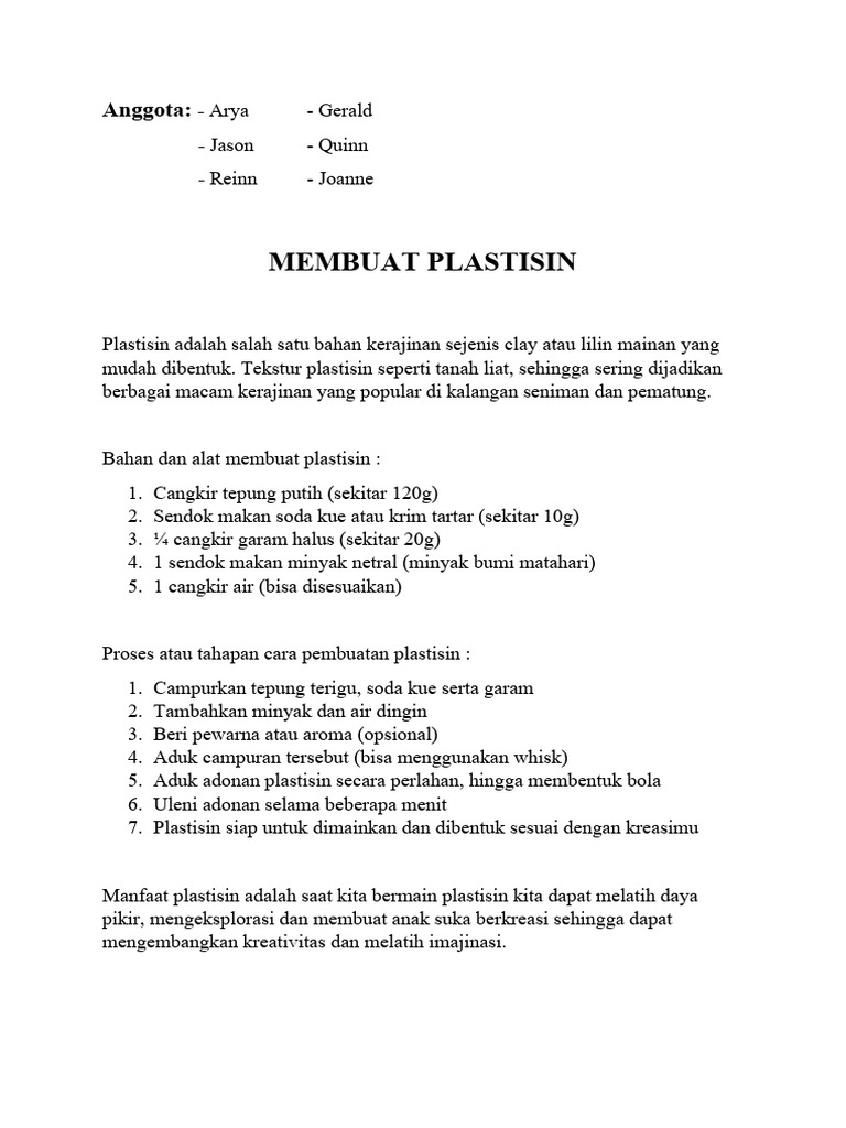 Cara Membuat Plastisin Sendiri | PDF