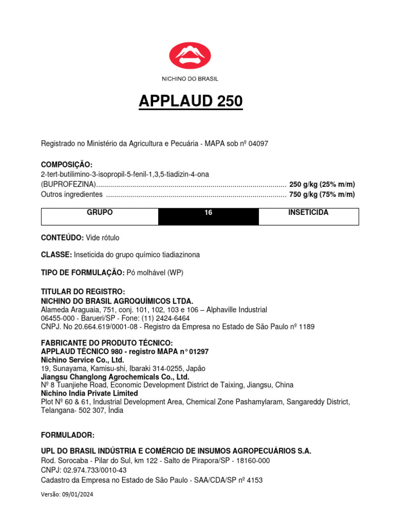 Applaud 250 Bula | PDF | Embalagem e rotulagem | Desperdício