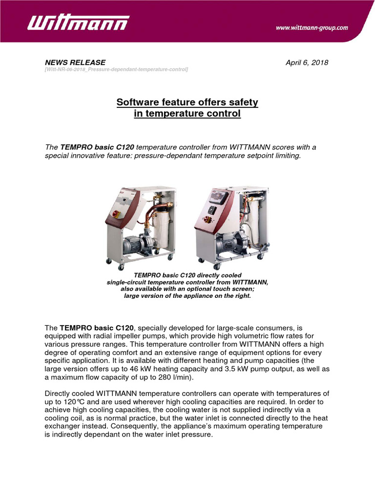 Witt NR 06 2018 - Pressure Dependant Temperature Control | PDF | Pump | Water