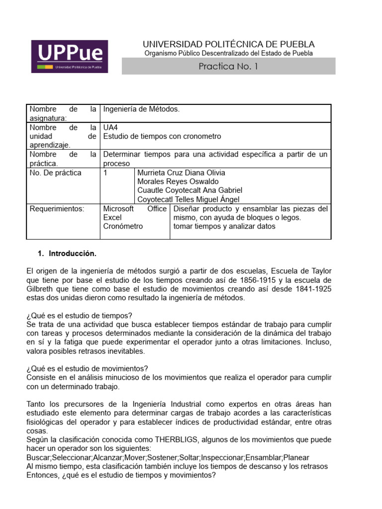 Medicion De Tiempos U4 Pdf Estandarización Medición