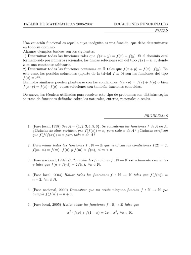 Ecuaciones Funcionales | PDF | Ecuaciones | Matemática Elemental