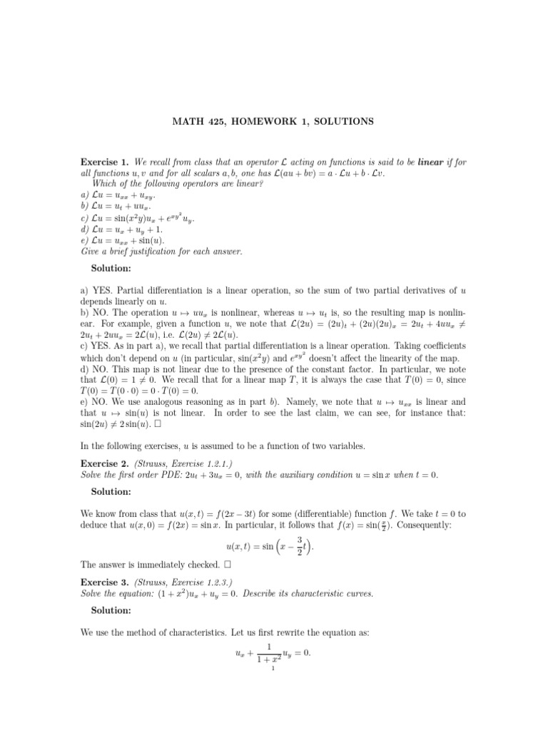 Math425 Homework1 Solutions Pdf Differential Equations