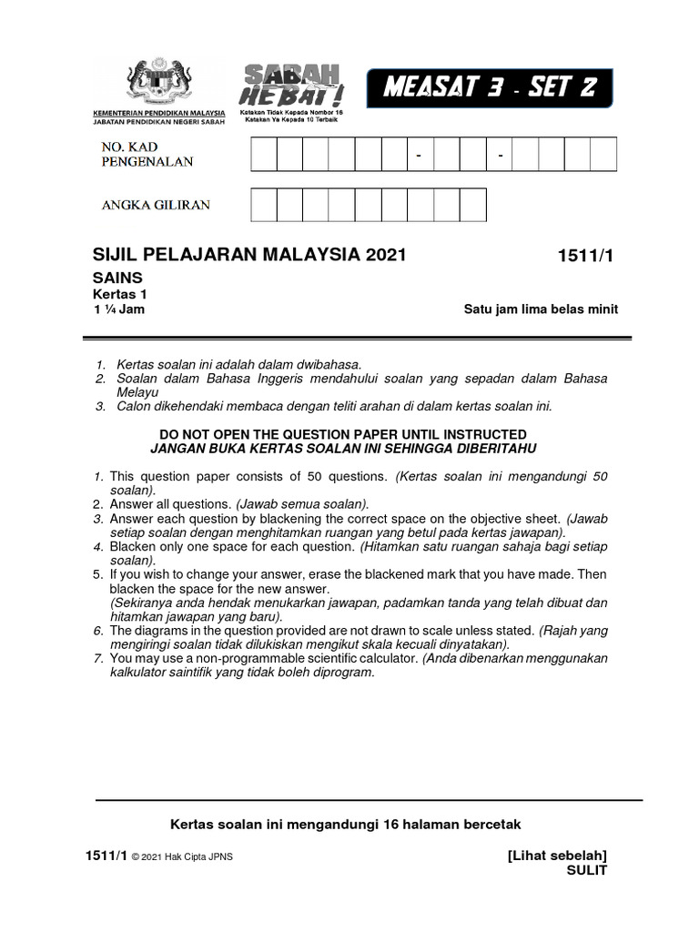 Contoh Soalan Objektif SCIENCE SPM | PDF