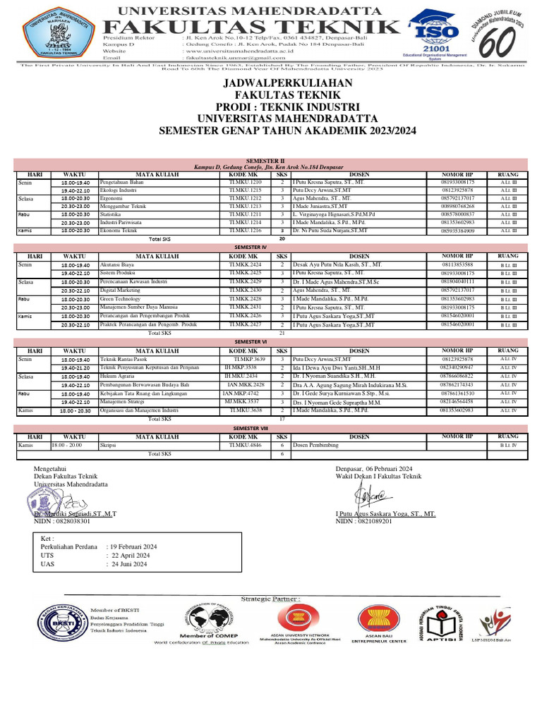 JADWAL Teknik TA GENAP 2023-2024 Revisi | PDF