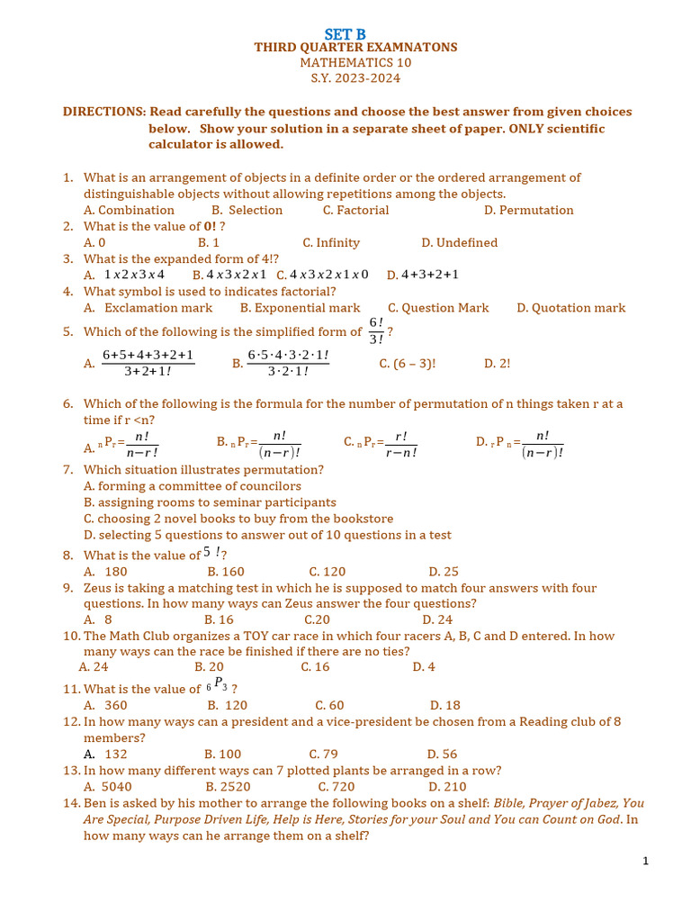 Math 10 Q3 B | PDF | Mathematics | Combinatorics