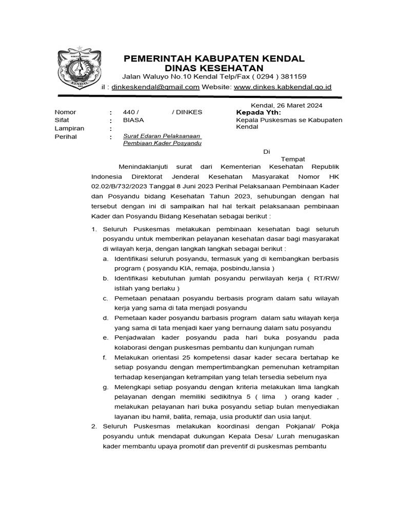 Surat Edaran Pembinaan Kader Posyandu Sebagai LKD | PDF | Kesehatan Holistik | Sains & Matematika