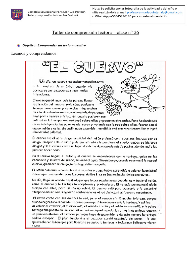 Taller de Comprensión Lectora 3ro Básico A | PDF | Comprensión lectora ...
