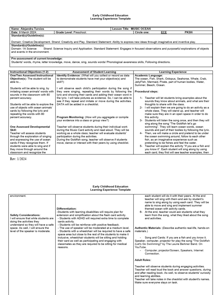 Ece Final Lesson Music Lesson Plan Alejandra Turcios Final Lesson ...