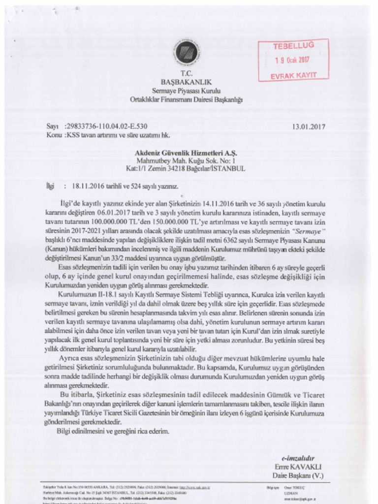 SPK KSS izin yazisi ve tadil metni | PDF