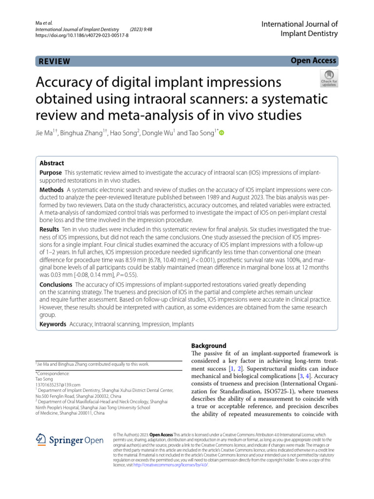 Accuracy of Digital Implant Impressions | PDF | Systematic Review | Accuracy And Precision