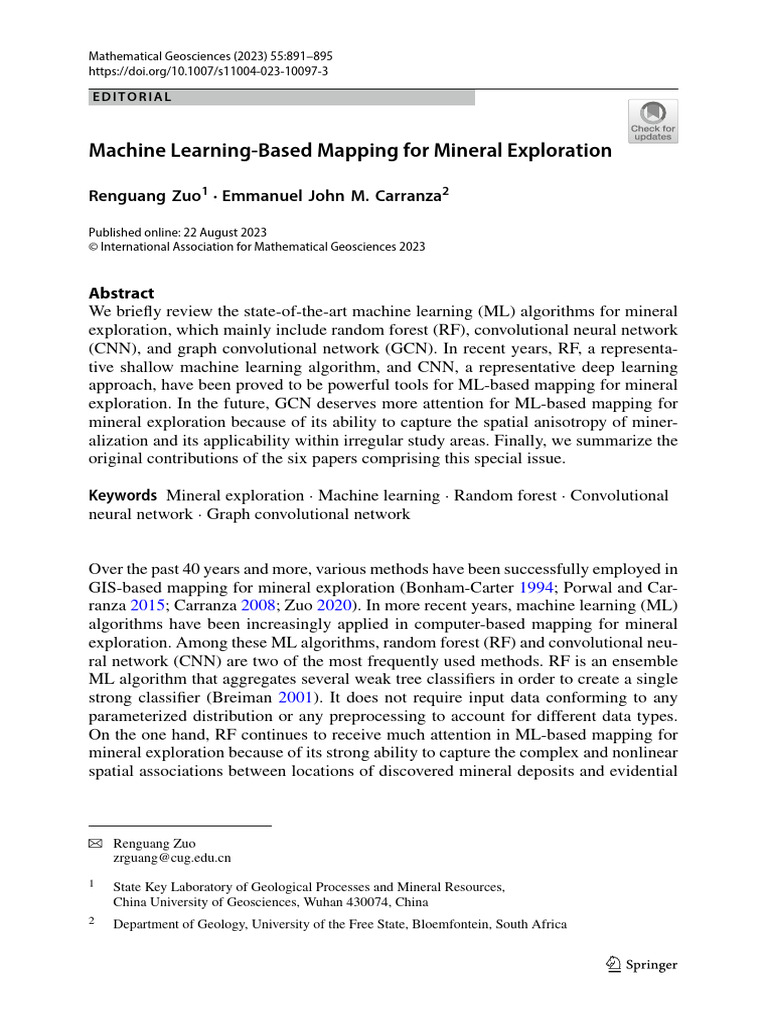 Machine Learning-Based Mapping For Mineral Exploration: Renguang Zuo Emmanuel John M. Carranza ...