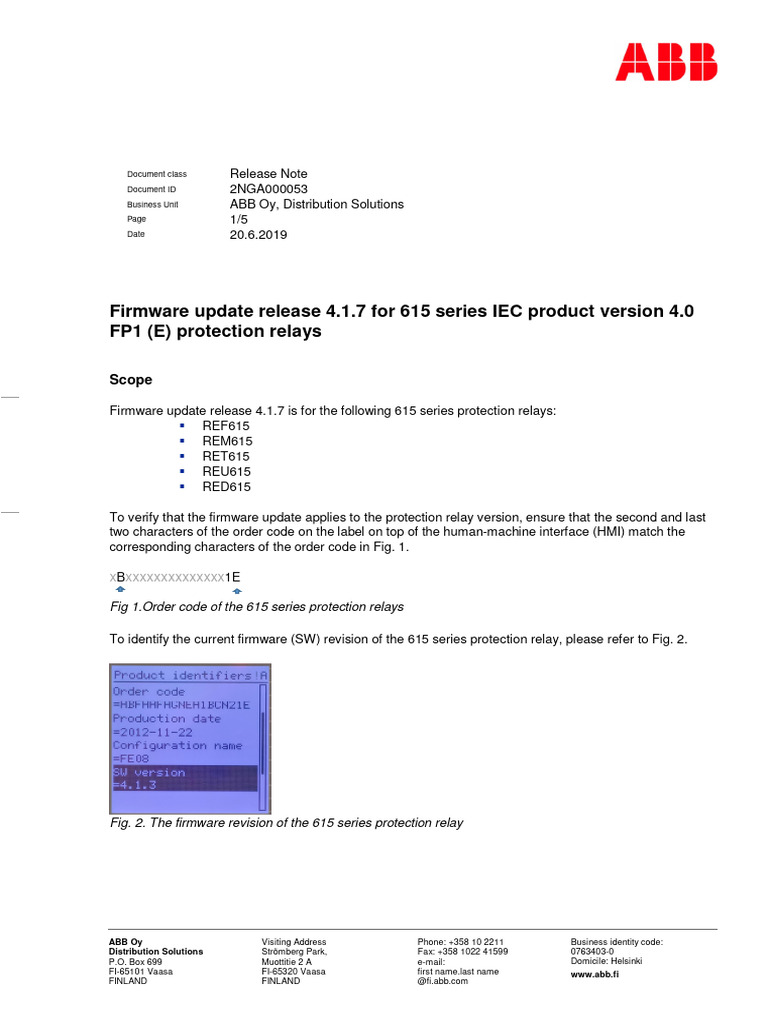 Firmware Update Release For 615 Series IEC Product Version 4.0 FP1 (E) Protection Relays | PDF ...