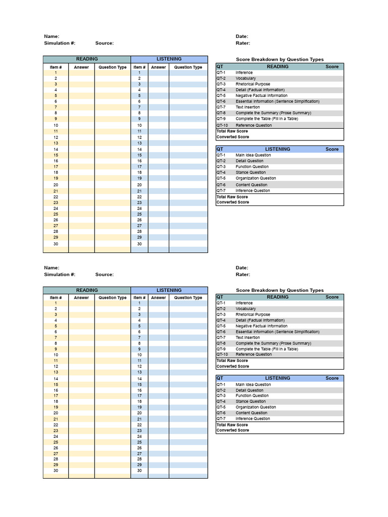Toefl Answer Sheet Page 1 | PDF | Human Communication | Linguistics