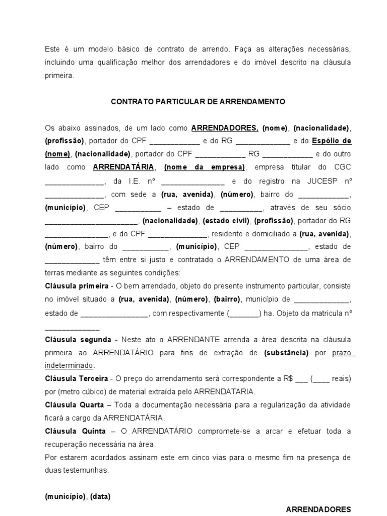 Contrato de Arrendamento - Modelo | PDF