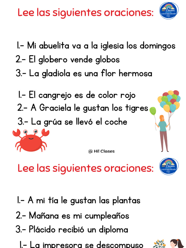 Lectura de Oraciones y 2 Actividades A Recortar | PDF