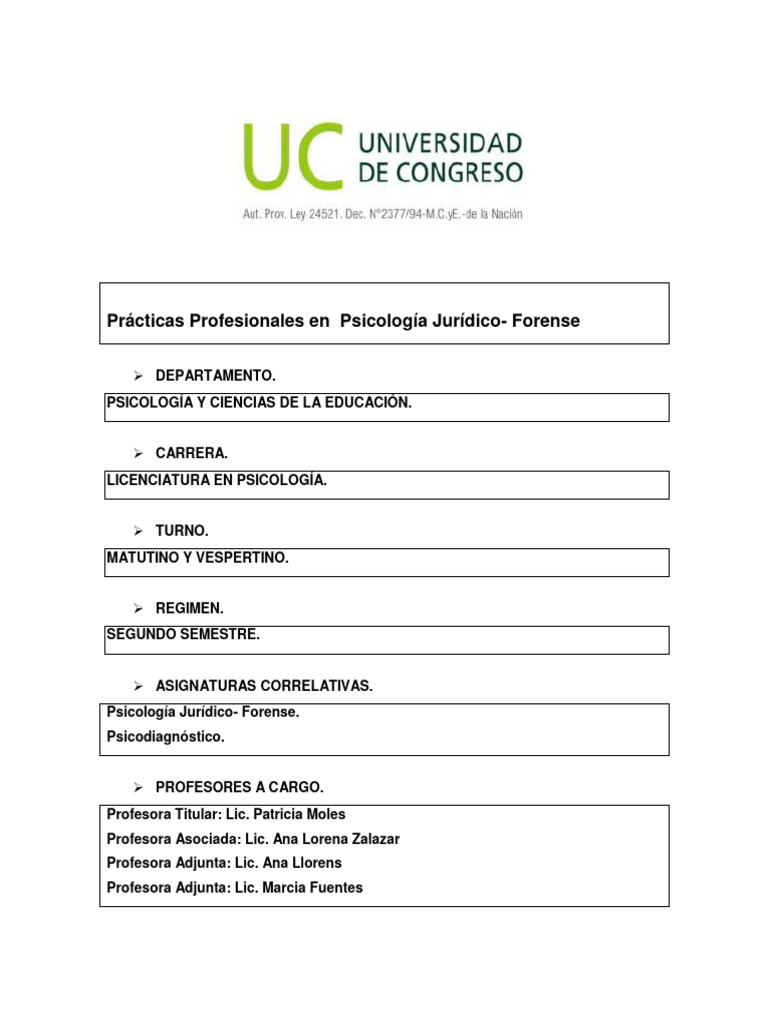 Programa Prácticas Profesionales en Ps. Jurídico-Forense 2022 | PDF ...