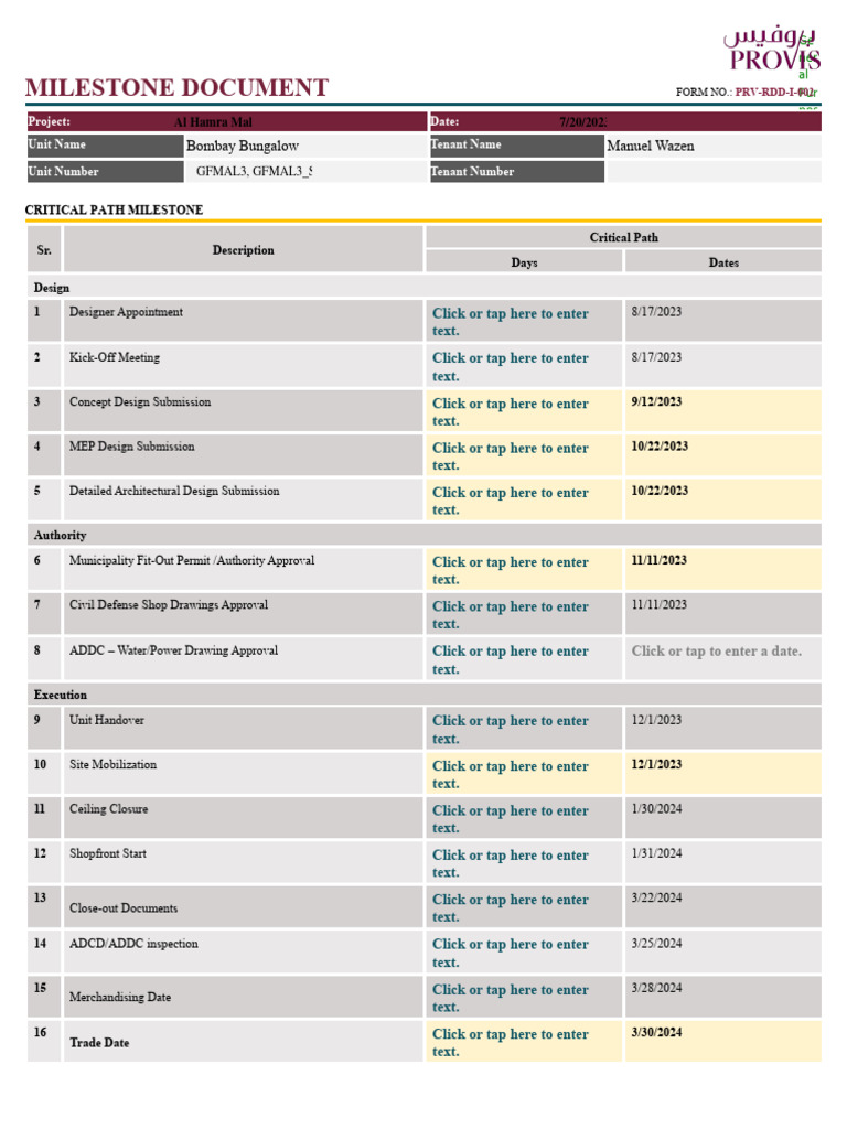 2-Kickoff Meeting-For Signoff-03 - PRV-RDD-I-002 - MILESTONE PROGRAM | PDF