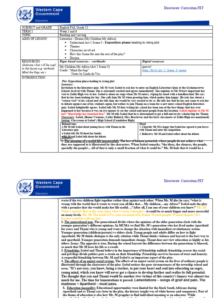 Week 5 and 6 Lesson Plan - MCMA Act 1 Scene 3 | PDF | Plot (Narrative)
