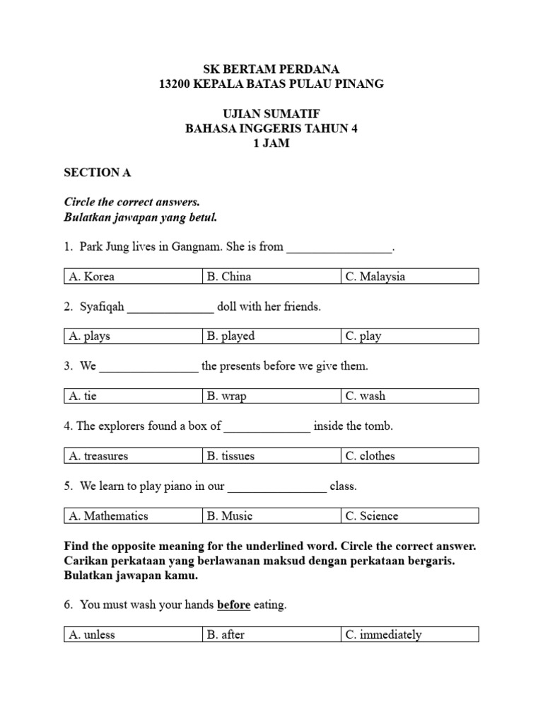 Ujian Sumatif 2023 Year 4 | PDF