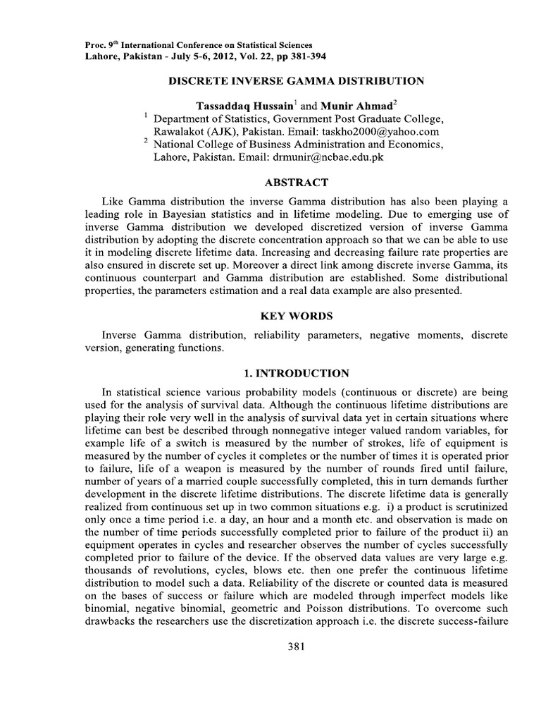 Discrete Inverse Gamma Distribution | PDF