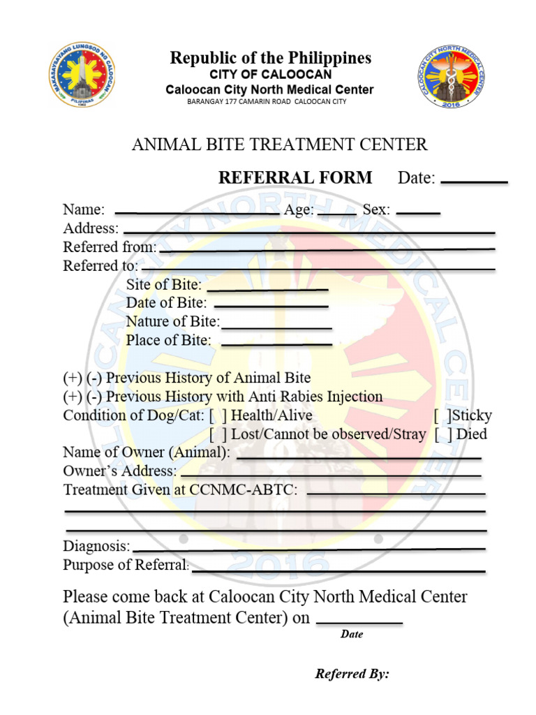 Animal Bite Treatment Center Refferal Form | PDF