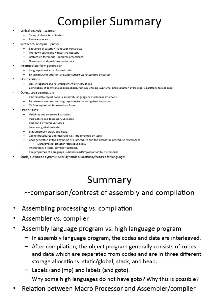 Summary | Download Free PDF | Parsing | Compiler