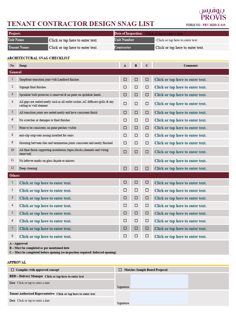 Tenant Contractor Design Snag List | PDF | Building Engineering