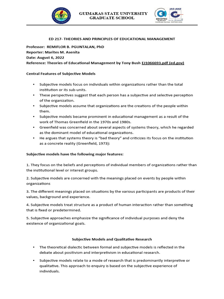 Handouts in Ed217 Theories and Principles of Educational Management ...