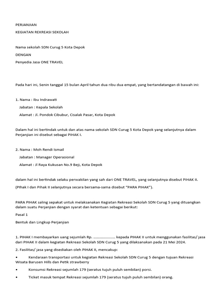 Contoh MOU Kerjasama Dengan Travel | PDF