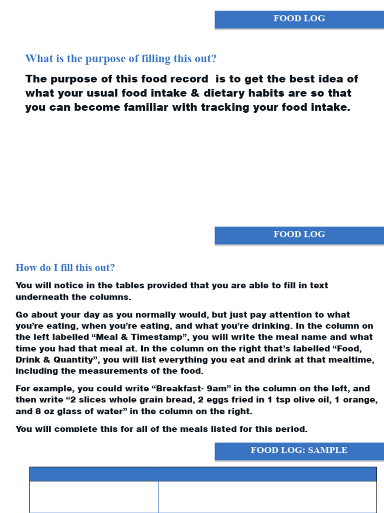 Food Intake Tracking Log Template | PDF