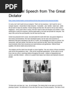 Charles Chaplin 7 March 1941 The Great Dictator Speech | PDF