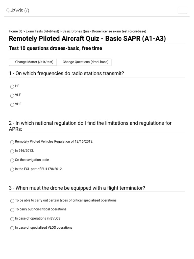 Remotely Piloted Aircraft - SAPR Exam Quiz | PDF | Unmanned Aerial ...