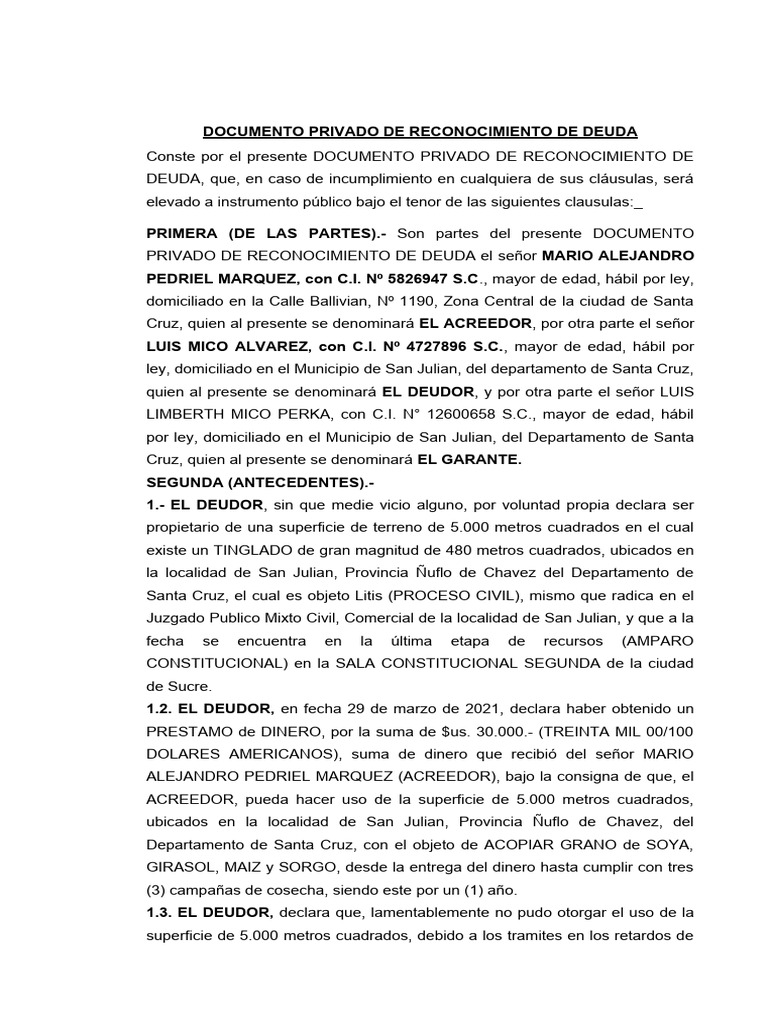 Reconocimiento de Deuda | PDF | Pagos | Derecho empresarial