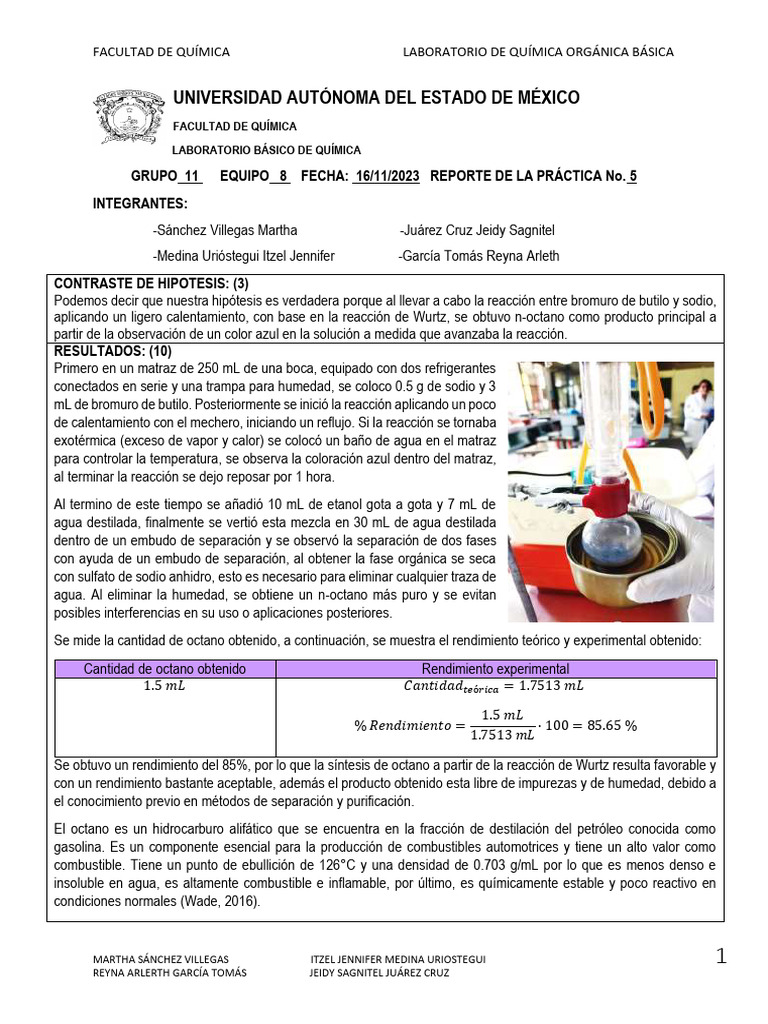 Síntesis de n-octano en laboratorio | PDF | Alcano | Reacciones químicas
