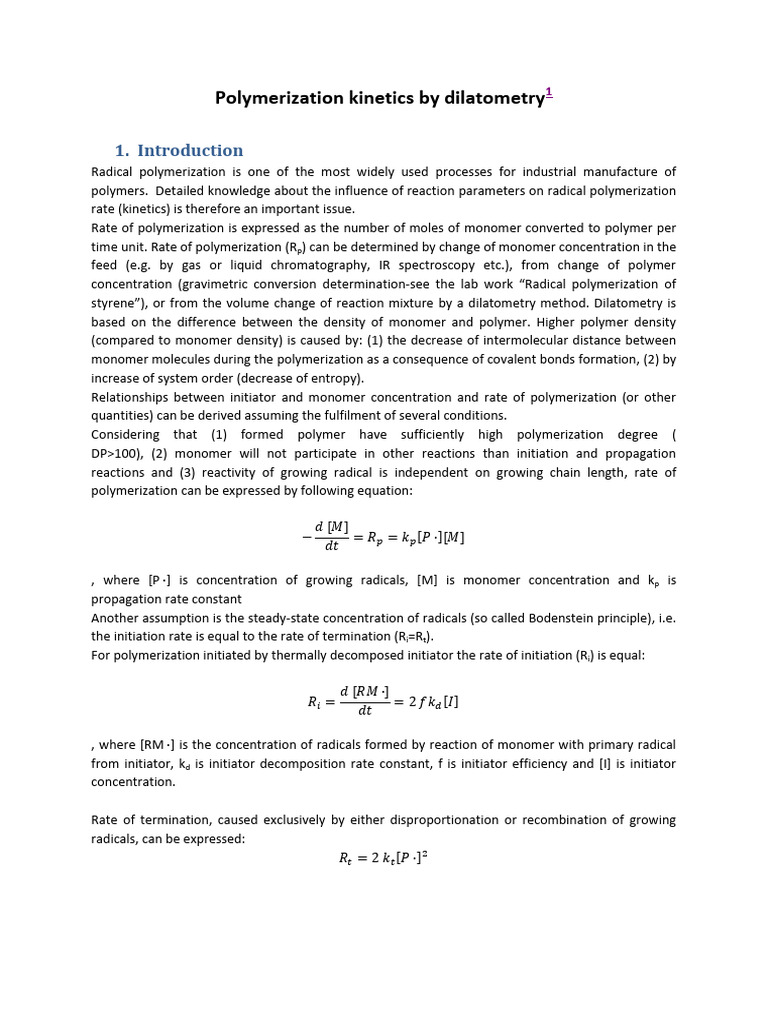 Dilatometry in Radical Polymerization | PDF | Polymerization | Polymers
