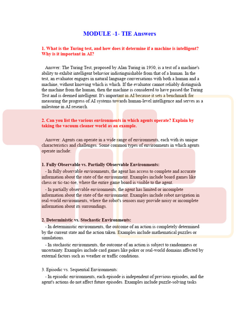 Module - 1 - Tie Answers | PDF | Artificial Intelligence | Intelligence (AI) & Semantics
