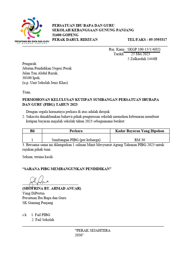 Surat Sumbangan PIBG 2023 | PDF
